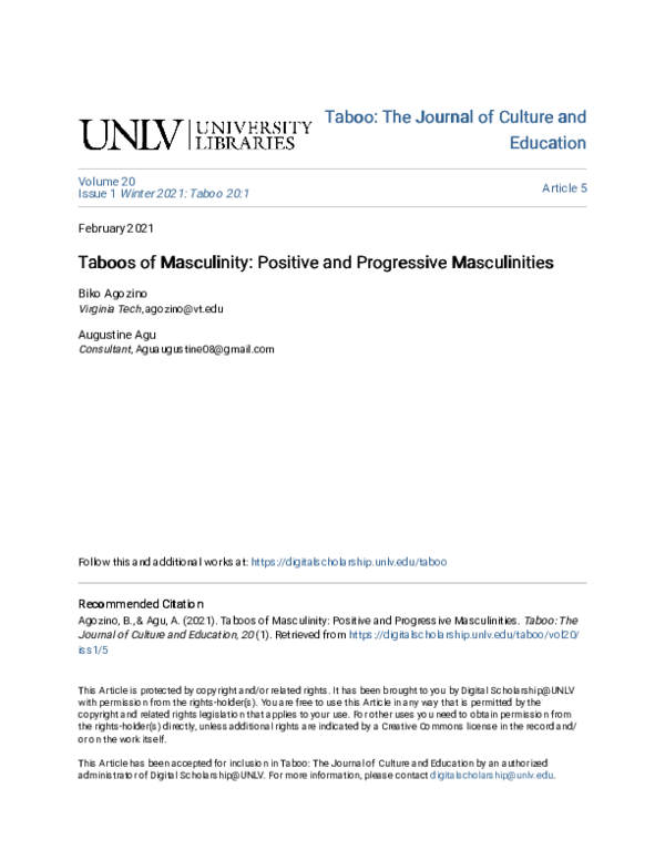 (PDF) Taboos of Masculinity: Positive and Progressive Masculinities