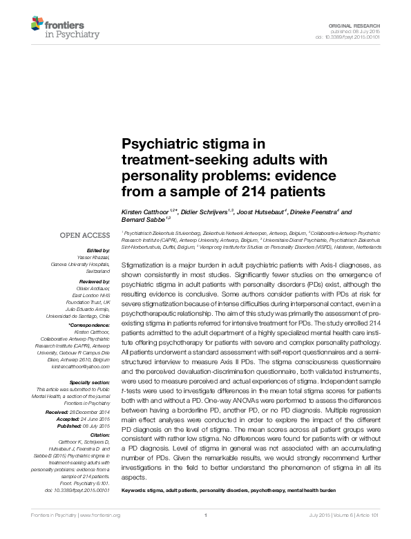 (PDF) Psychiatric Stigma in Treatment-Seeking Adults with Personality ...
