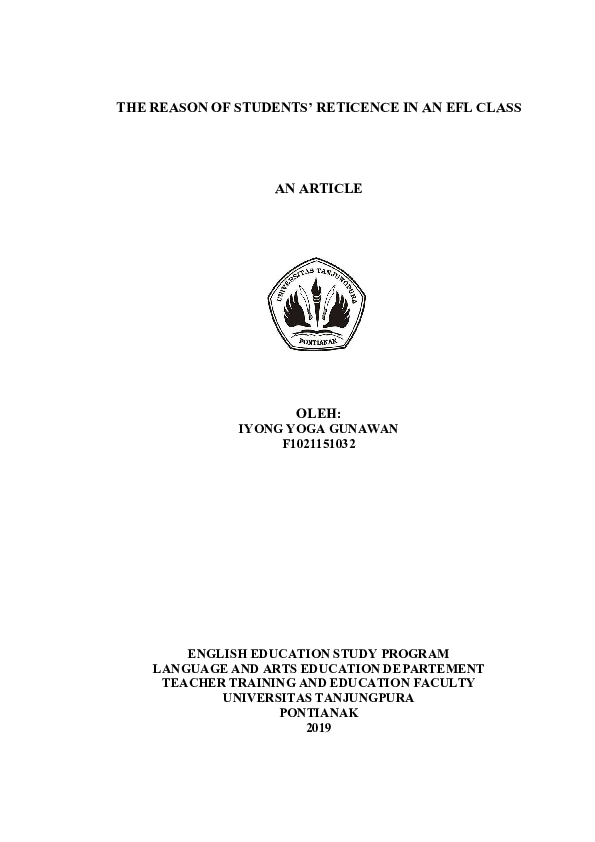 (PDF) The Reason of Students’ Reticence in an Efl Class