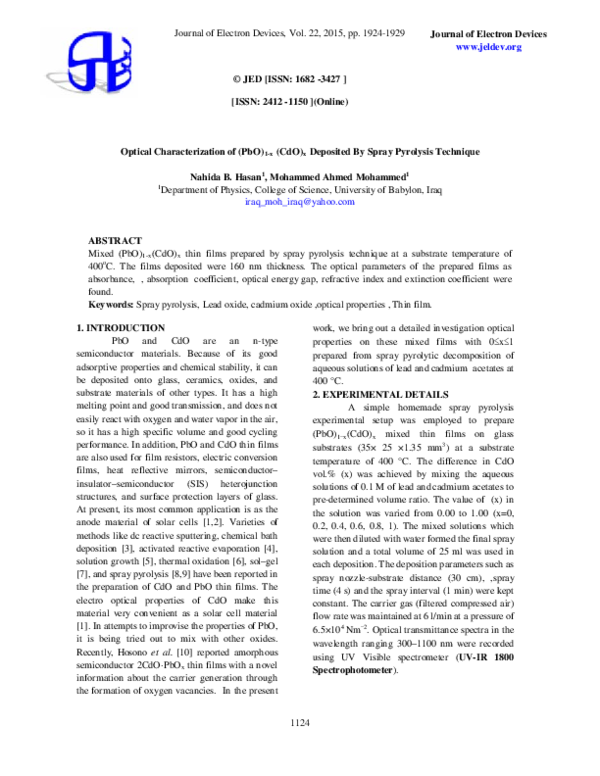 (PDF) Optical Characterization of (PbO)1-x (CdO)x Deposited By Spray ...