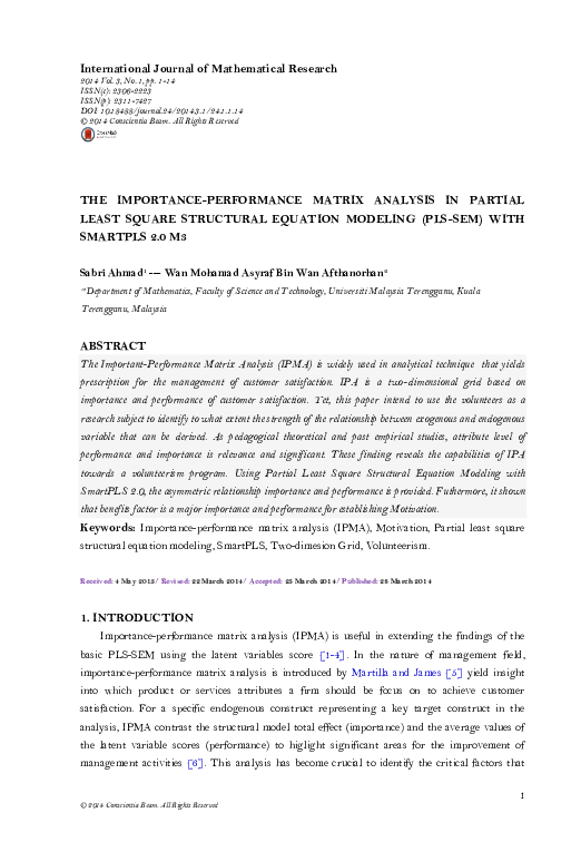 (PDF) IPMA in PLS-SEM: Insights on Volunteerism