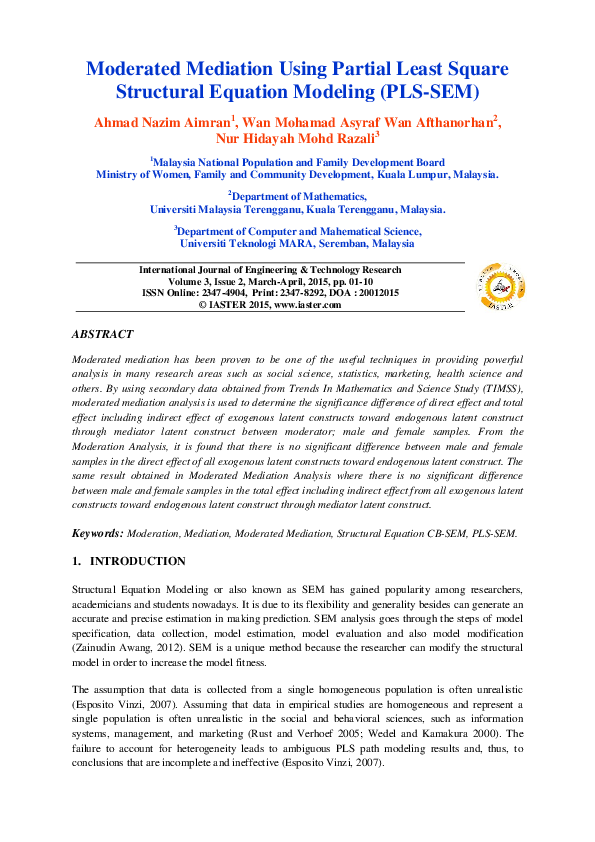 Pdf Moderated Mediation Using Partial Least Square Structural