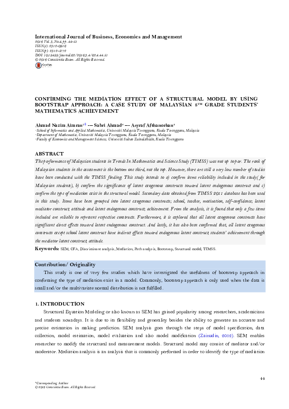 Pdf Confirming The Mediation Effect Of A Structural Model By Using Bootstrap Approach A Case