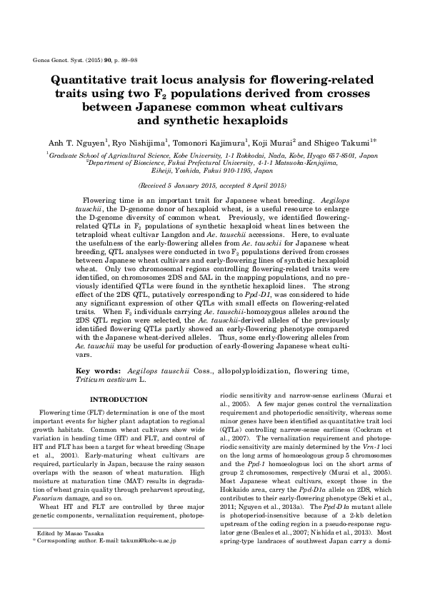 (PDF) Quantitative trait locus analysis for flowering-related traits using two F2 populations ...