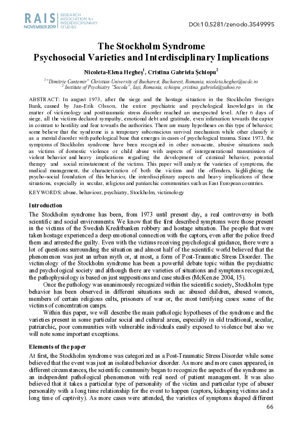 (PDF) The Stockholm Syndrome Psychosocial Varieties and ...