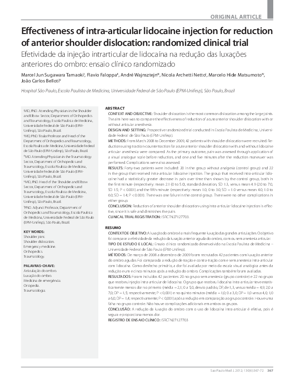 Pdf Effectiveness Of Intra Articular Lidocaine Injection For