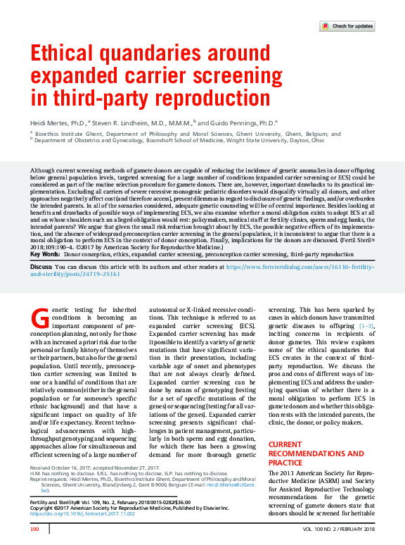 (PDF) Ethical quandaries around expanded carrier screening in third ...