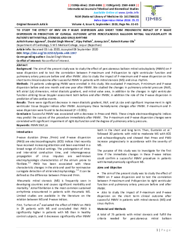 (PDF) To Study the Effect of BMV on P Wave Dispersion and Short Term ...