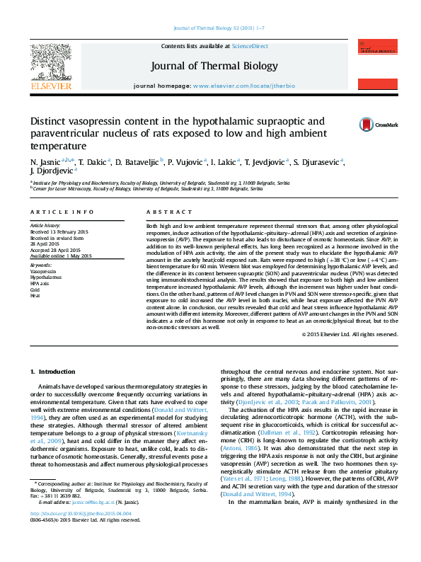 (PDF) Distinct vasopressin content in the hypothalamic supraoptic and paraventricular nucleus of ...