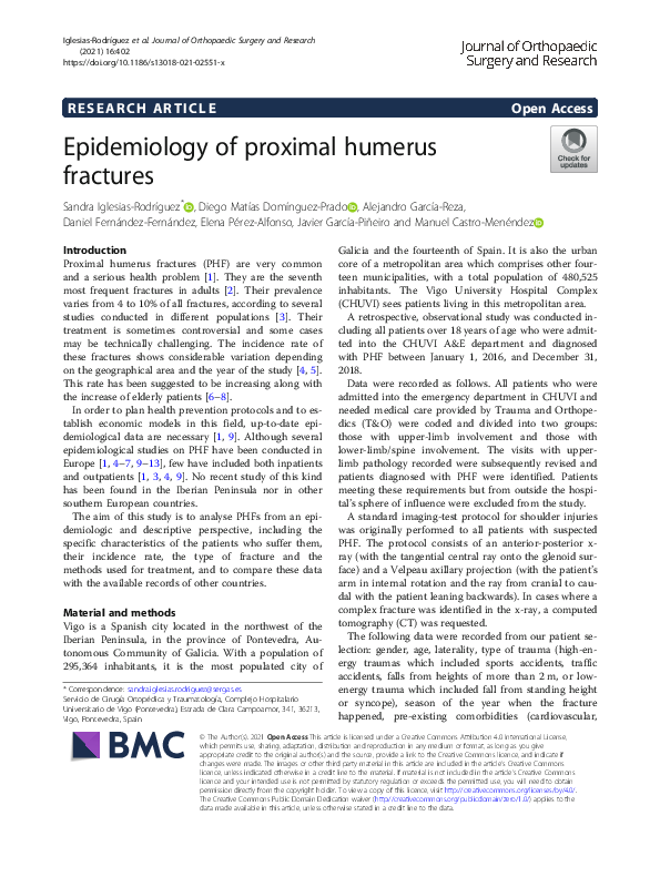 (PDF) Epidemiology of proximal humerus fractures