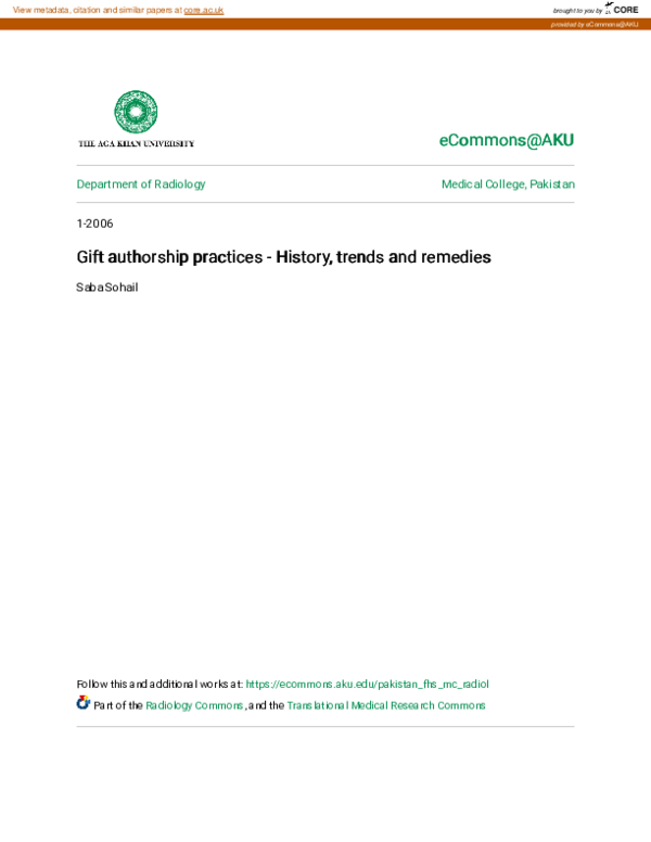 (PDF) Gift authorship practices -- history, trends and remedies
