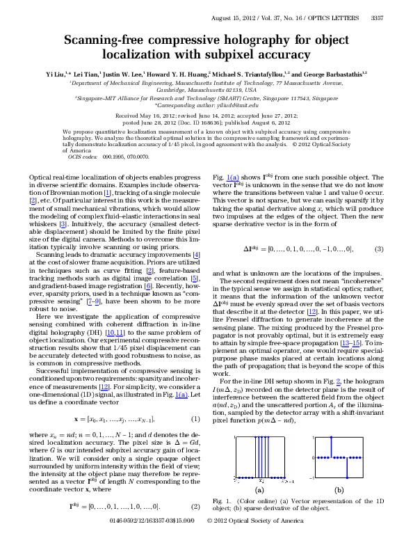 (PDF) Scanning-free compressive holography for object localization with ...