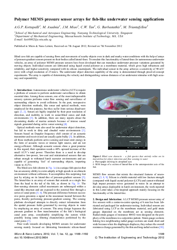 (PDF) Polymer MEMS pressure sensor arrays for fish-like underwater sensing applications ...