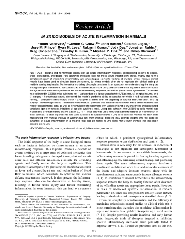 (PDF) In Silico Models of Acute Inflammation in Animals