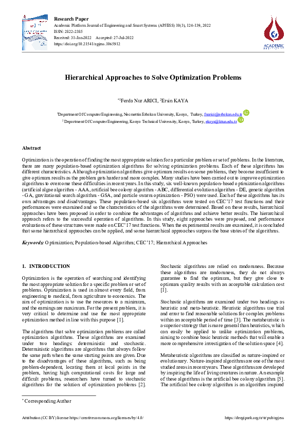 (PDF) Hierarchical Approaches to Solve Optimization Problems