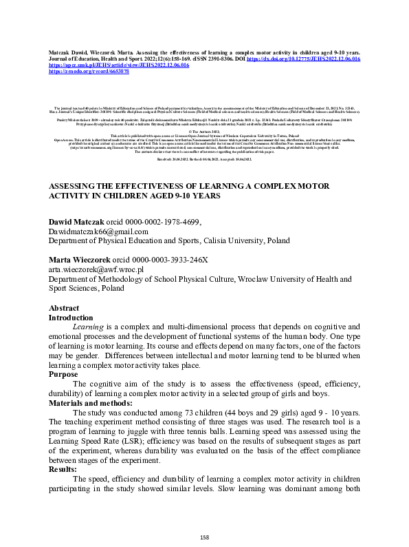 (PDF) Assessing the effectiveness of learning a complex motor activity ...