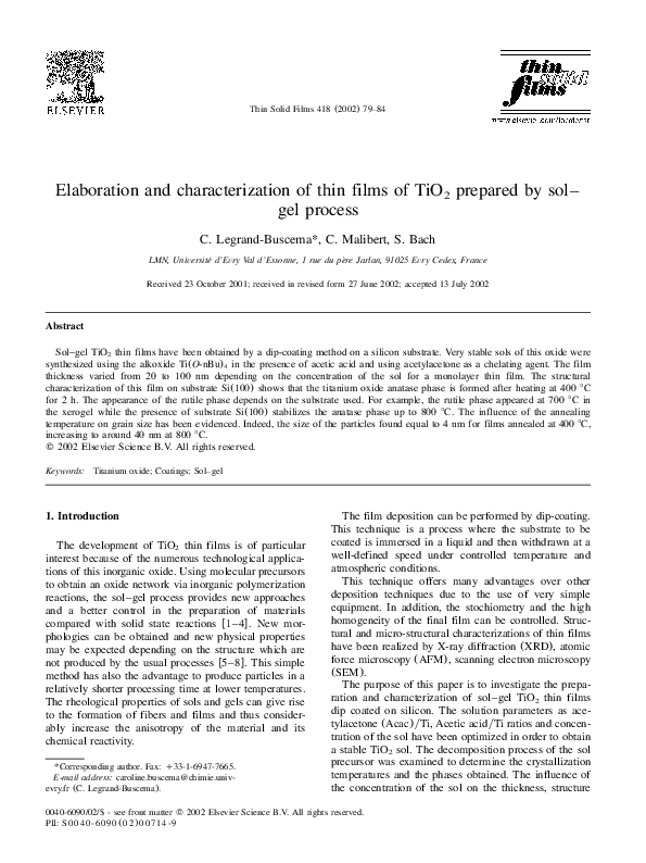 (PDF) Elaboration and characterization of thin films of TiO2 prepared ...