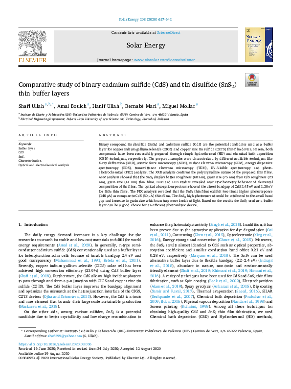 (PDF) Comparative study of binary cadmium sulfide (CdS) and tin disulfide (SnS2) thin buffer ...