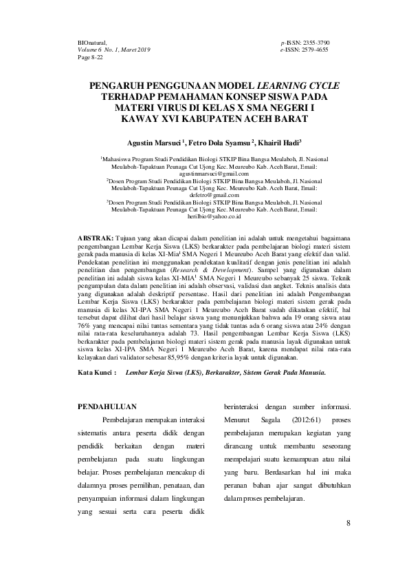 (PDF) Pengaruh Penggunaan Model Learning Cycle terhadap Pemahaman Konsep Siswa pada Materi Virus ...