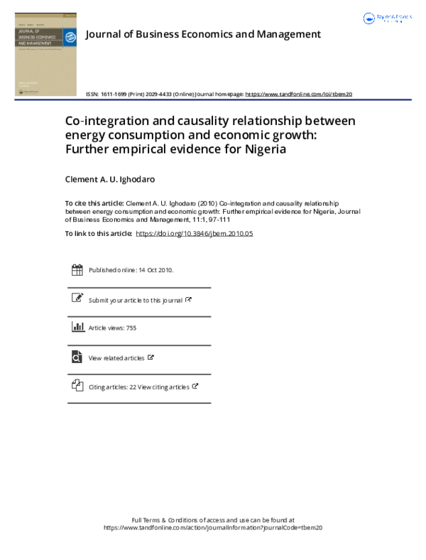 (PDF) Co‐integration and causality relationship between energy ... (PDF) Co‐integration and causality relationship between energy ...