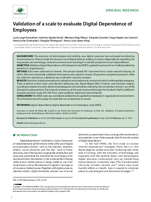 (PDF) Validation of a scale to evaluate Digital Dependence of Employees ...