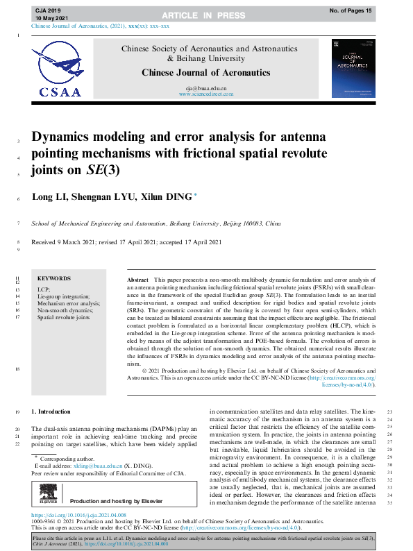 (PDF) Dynamics modeling and error analysis for antenna pointing mechanisms with frictional ...