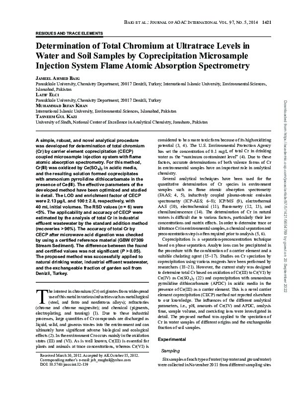(PDF) Determination of Total Chromium at Ultratrace Levels in Water and ...