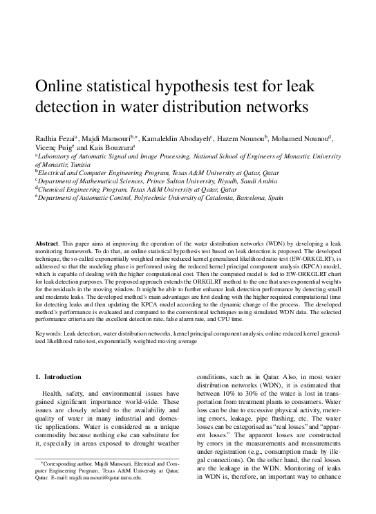Pdf Online Statistical Hypothesis Test For Leak Detection In Water Distribution Networks