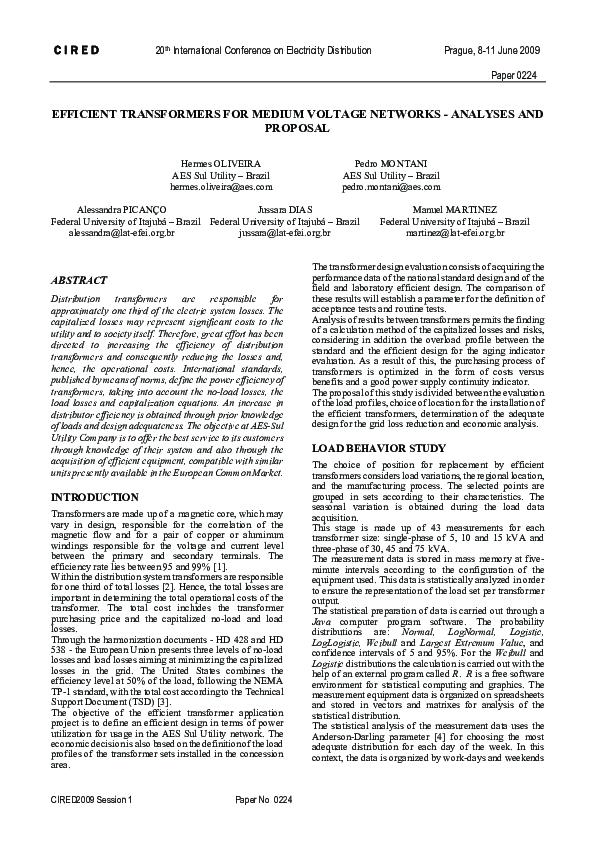 (PDF) Efficient transformers for medium voltage networks - analyses and proposal
