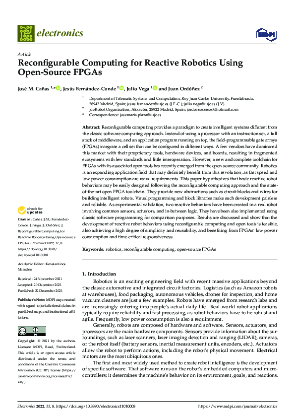 (PDF) Reconfigurable Computing for Reactive Robotics Using Open-Source FPGAs