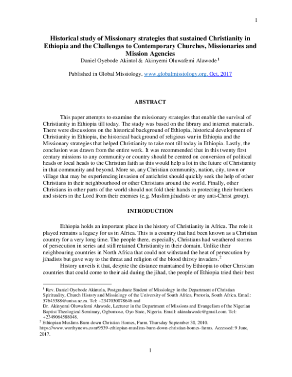 (PDF) Historical study of Missionary strategies that sustained ...
