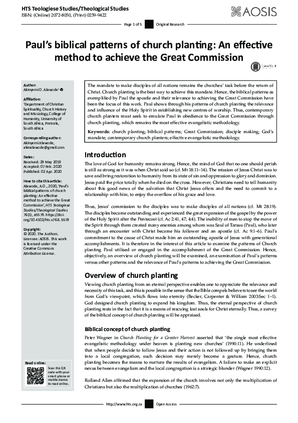 (PDF) Paul’s biblical patterns of church planting: An effective method ...