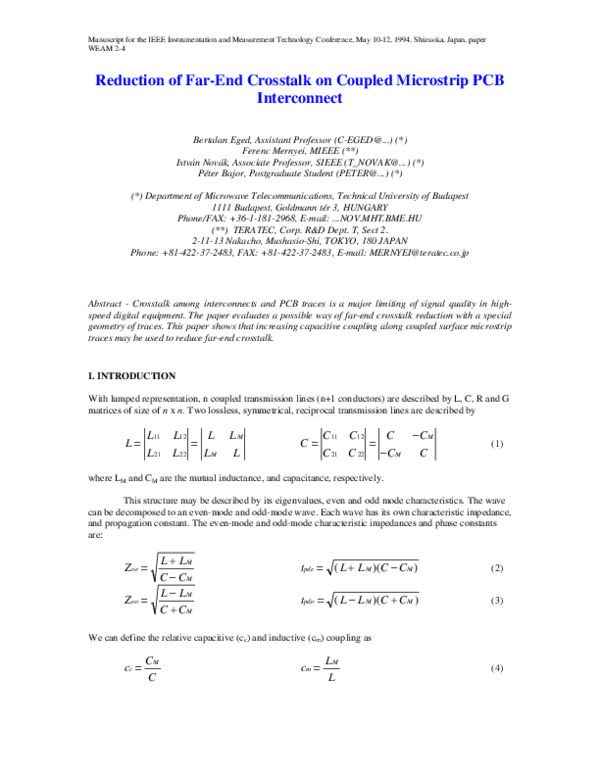 Pdf Reduction Of Far End Crosstalk On Coupled Microstrip Pcb Interconnects
