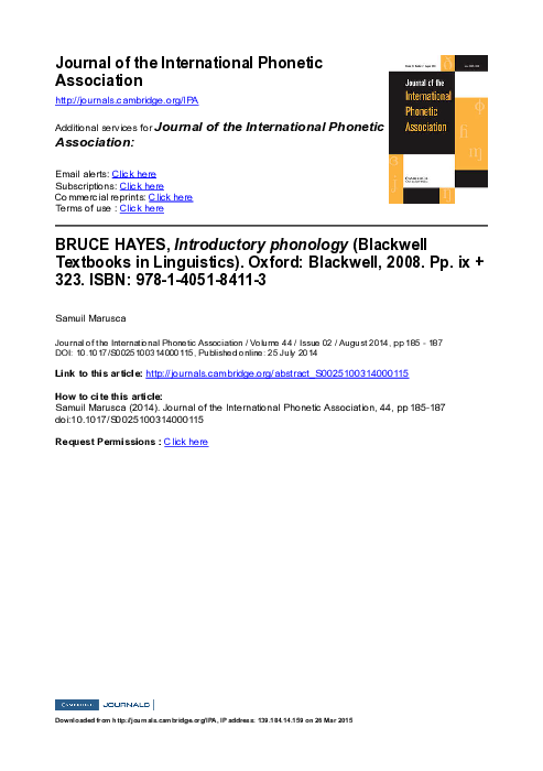 (PDF) BRUCE HAYES, Introductory phonology (Blackwell Textbooks in ...