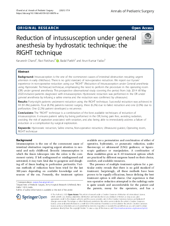 (PDF) Reduction of intussusception under general anesthesia by ...