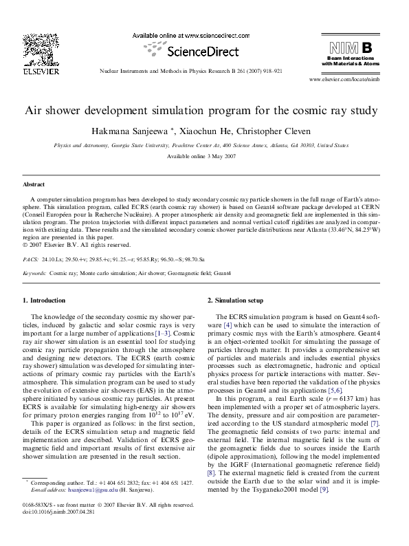 (PDF) Air shower development simulation program for the cosmic ray study