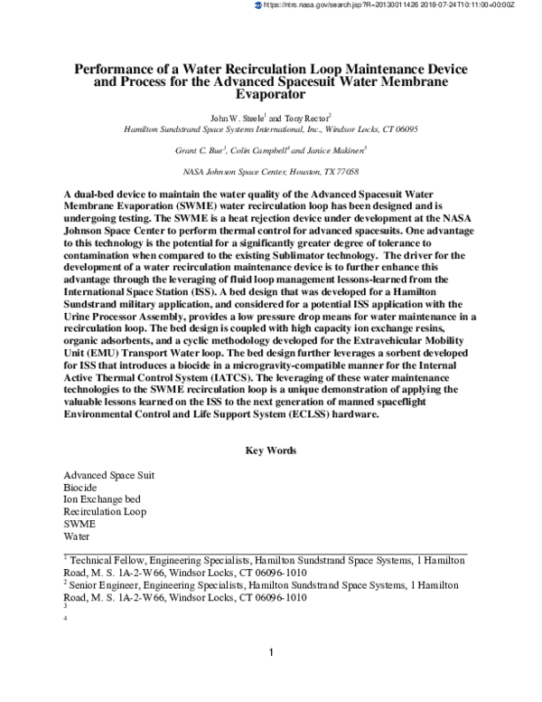 (PDF) Performance of a Water Recirculation Loop Maintenance Device and ...