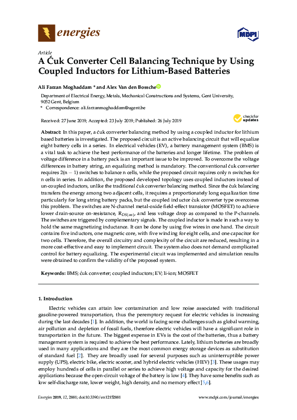 (PDF) A Ćuk Converter Cell Balancing Technique by Using Coupled ...