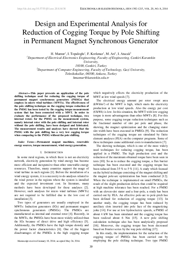 (PDF) Design and Experimental Analysis for Reduction of Cogging Torque by Pole Shifting in ...