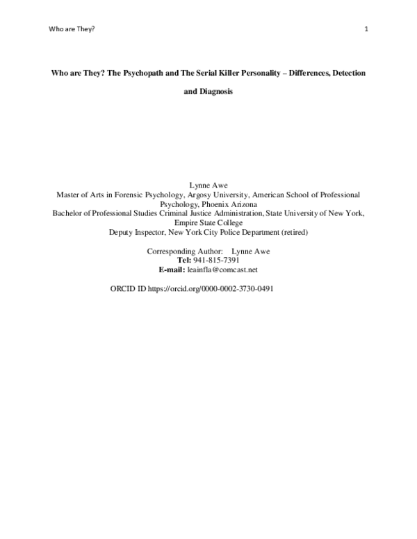 (PDF) Who are They? The Psychopath and The Serial Killer Personality ...