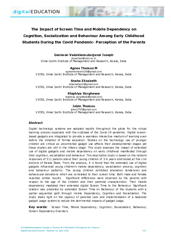 (PDF) The Impact of Screen Time and Mobile Dependency on Cognition ...