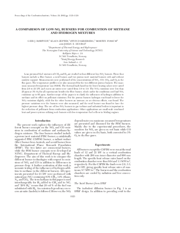 (PDF) A comparison of low-NOx burners for combustion of methane and hydrogen mixtures