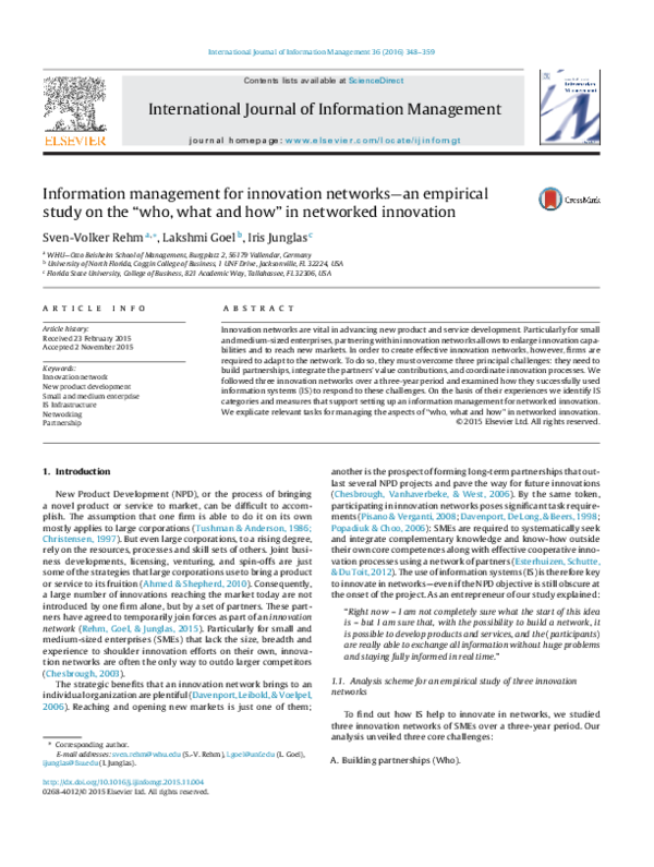 (PDF) Information management for innovation networks—an empirical study ...
