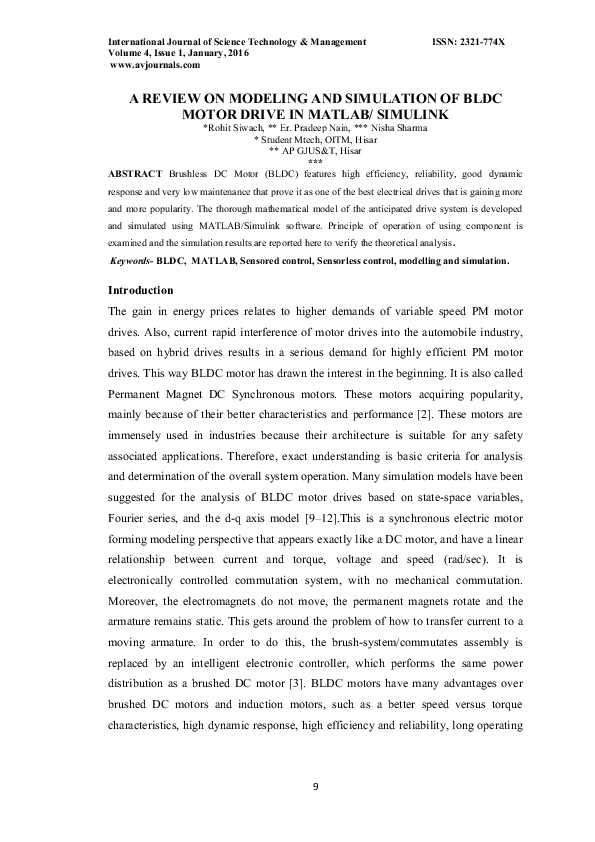 (PDF) A Review on Modeling and Simulation of BLDC Motor Drive in Matlab/ Simulink