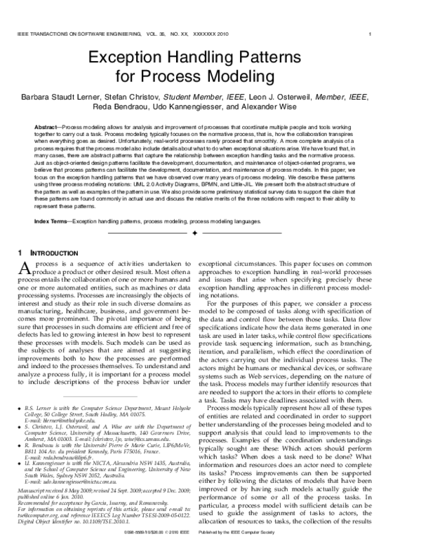 Pdf Exception Handling Patterns For Process Modeling Barbara Lerner