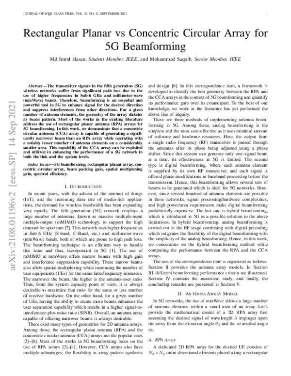 Pdf Rectangular Planar Vs Concentric Circular Array For 5g Beamforming