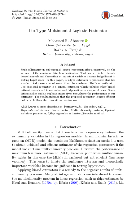 Pdf Liu Type Multinomial Logistic Estimator