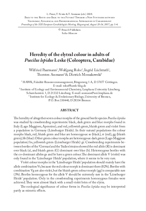 (PDF) Heredity of the elytral colour in adults of Poecilus lepidus ...