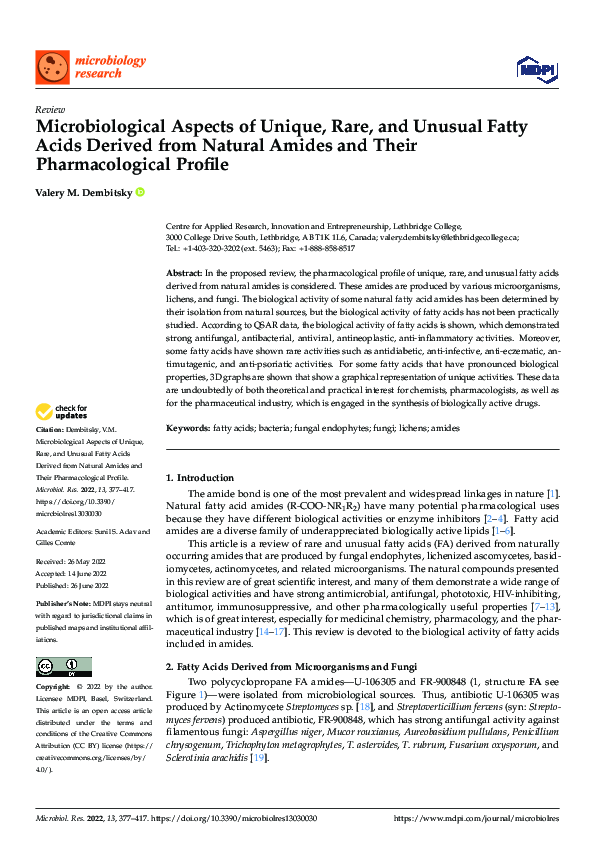 Microbiological Aspects of Unique, Rare, and Unusual Fatty Acids ...