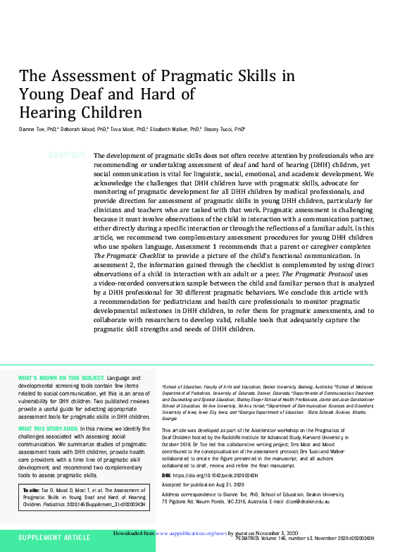 (PDF) The Assessment of Pragmatic Skills in Young Deaf and Hard of ...